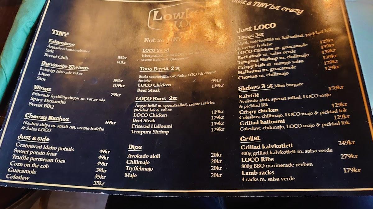 Menu at Lowkey Loco restaurant, Malmö