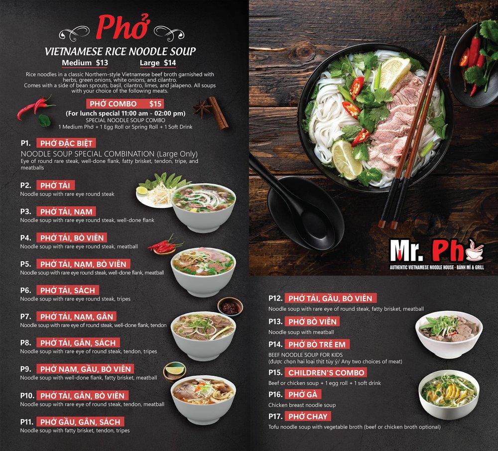 Menu at Mr Pho restaurant, Panama City