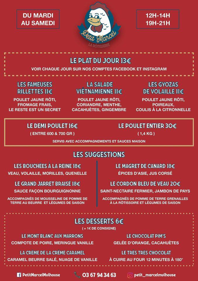 Menu au Le Petit Marcel La Rotisserie restaurant, Mulhouse