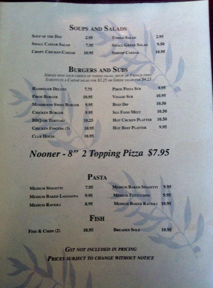 Menu at Piros Family Restaurant, Sundre
