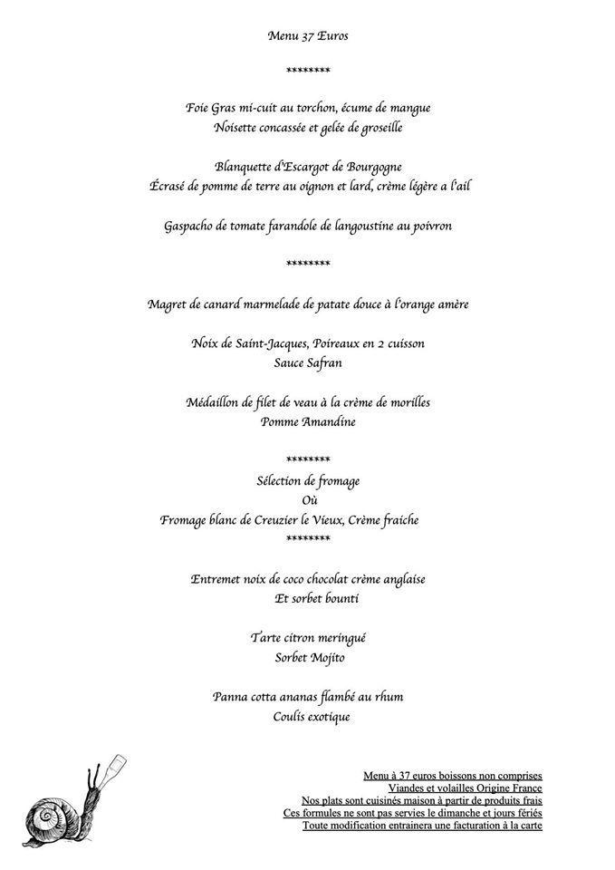 Menu au Restaurant Escargot qui Tètte, Vichy, 84 Rue de Paris