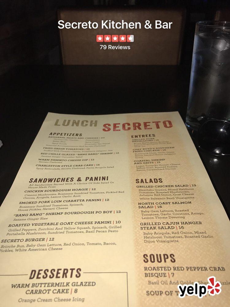 Menu at Secreto Southern Kitchen pub & bar, Alpharetta