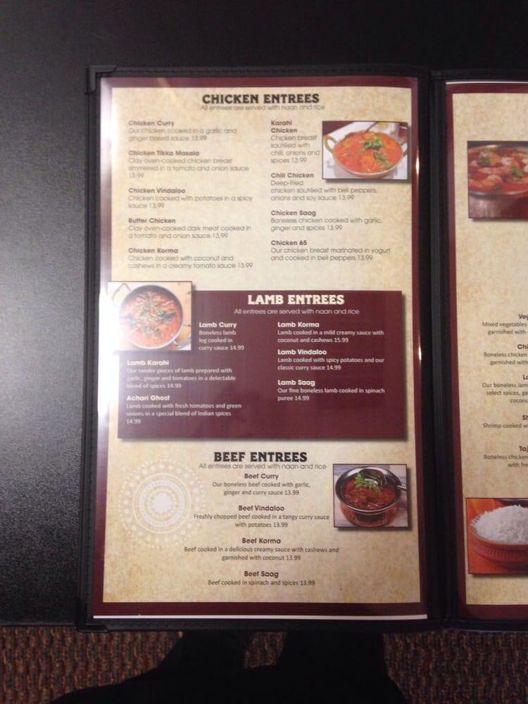 Menu at Taj Mahal Indian Cuisine restaurant, Redding