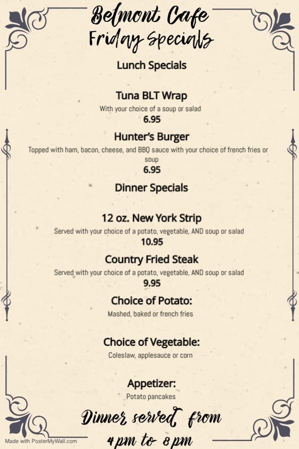 Menu at Belmont Cafe, Waymart