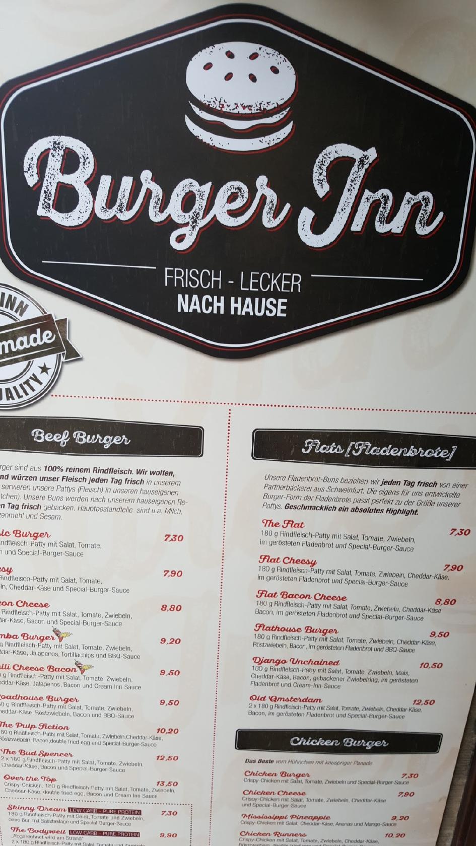 Speisekarte von Burger Inn restaurant, Schweinfurt, Nußgasse 2