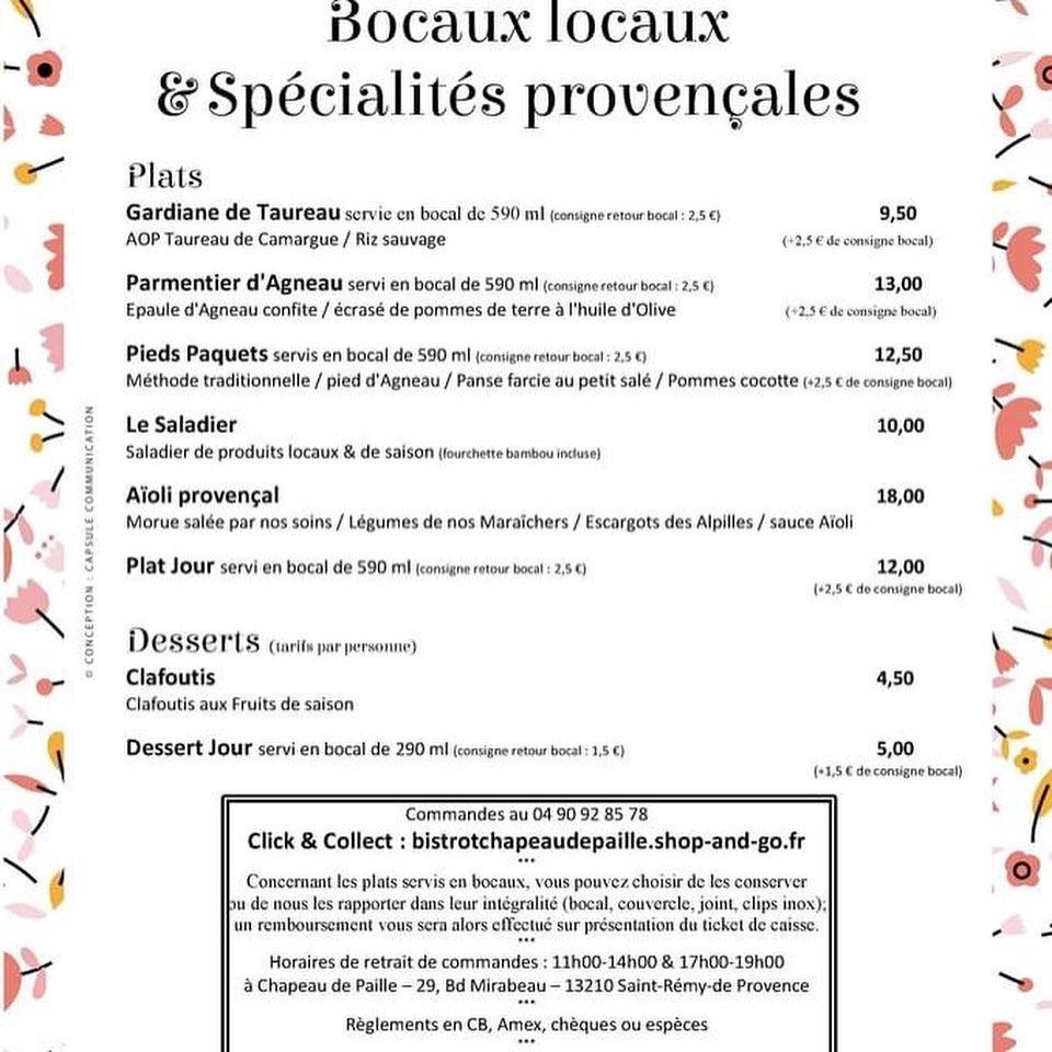 Menu au Chapeau de Paille - Bistrot Provençal restaurant, Saint-Rémy-de ...