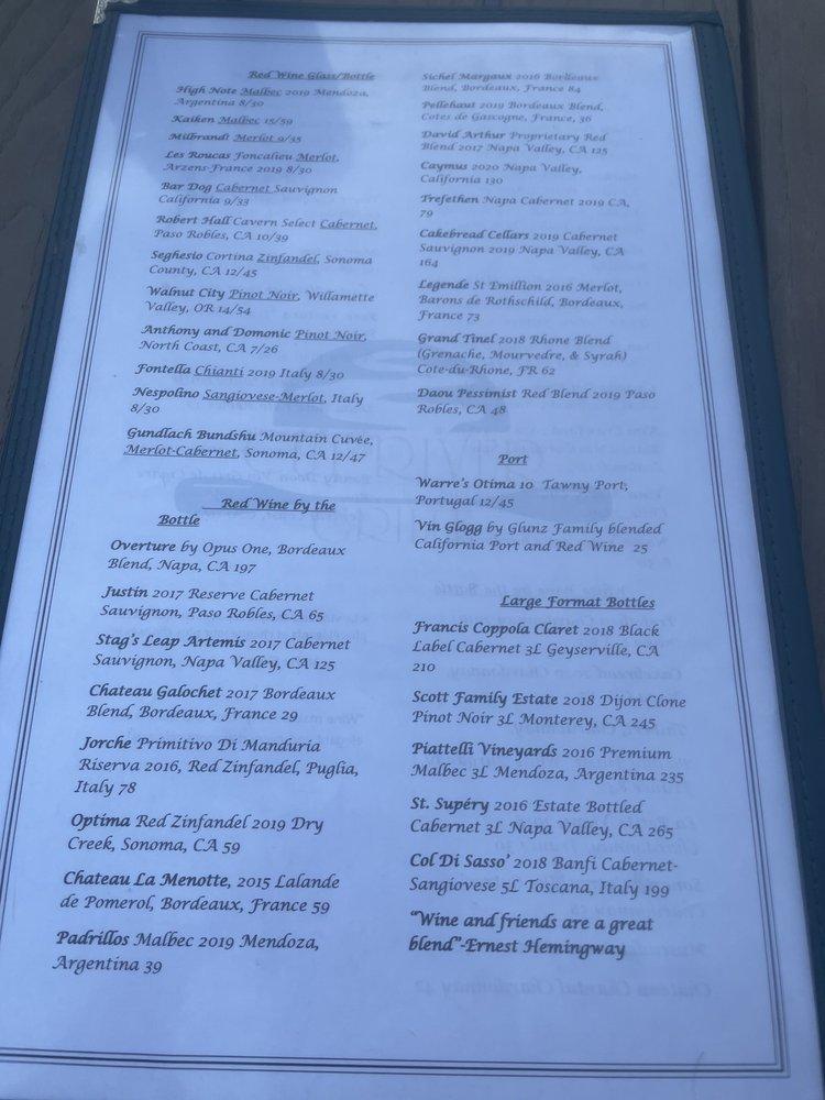 Menu at Cut River Grille restaurant, USA