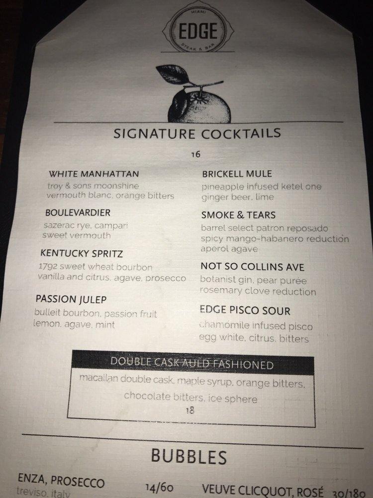 Menu at Edge Steak & Bar, Miami