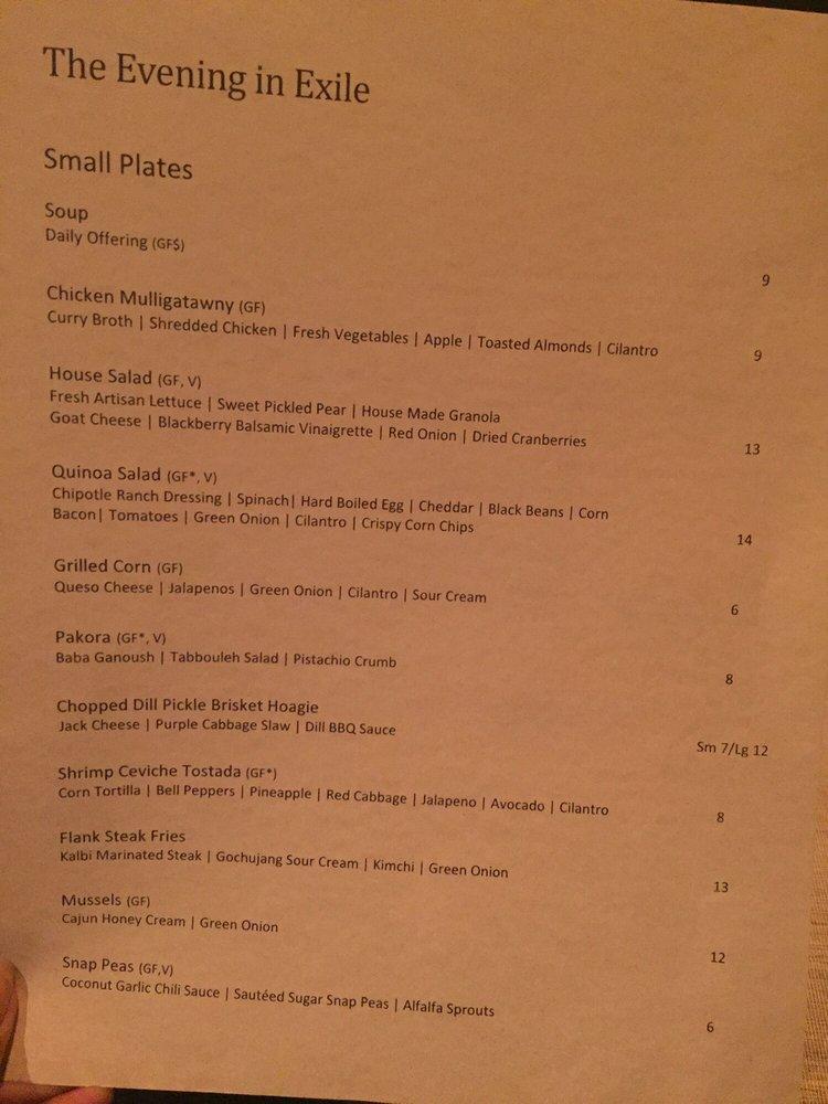 Menu at Exile Restaurant and Lounge, St. John's