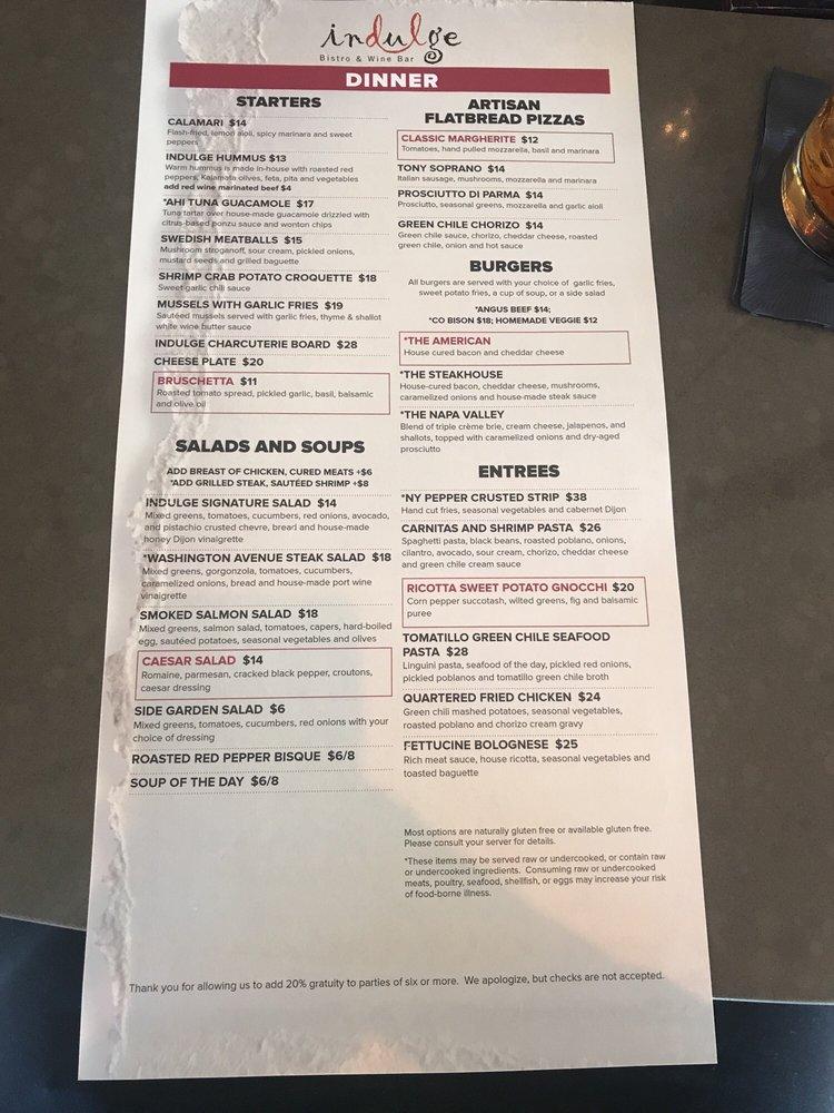 Menu at Indulge Bistro & Wine Bar, Golden, Washington Ave
