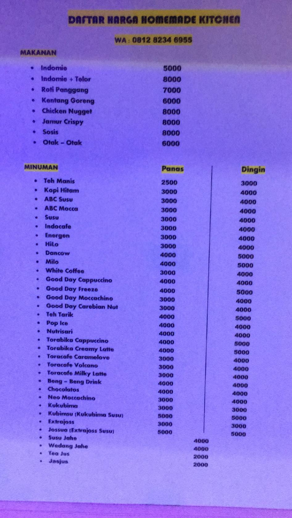 Menu at Homemade Kitchen cafe, Bekasi Regency