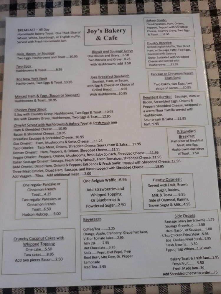 Menu at Joy's Sedro Woolley Bakery, Sedro-Woolley