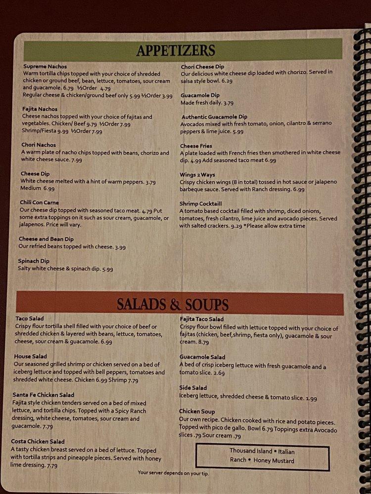 Menu at Las Lomas Restaurante Mexicano, Dyersburg