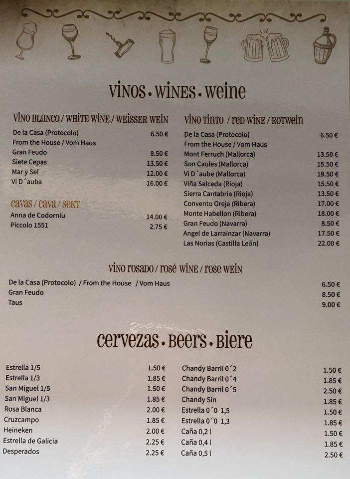 Carta de Bar Mingo, Manacor