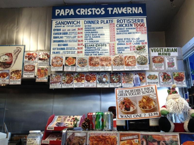 Menu at Papa Cristo's Greek Grill restaurant, Los Angeles