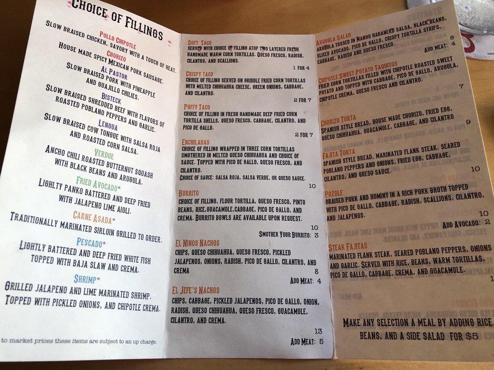 Menu at Taco Escobarr, Portland