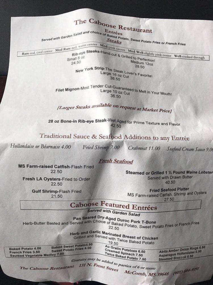 Menu at The Caboose Restaurant, McComb