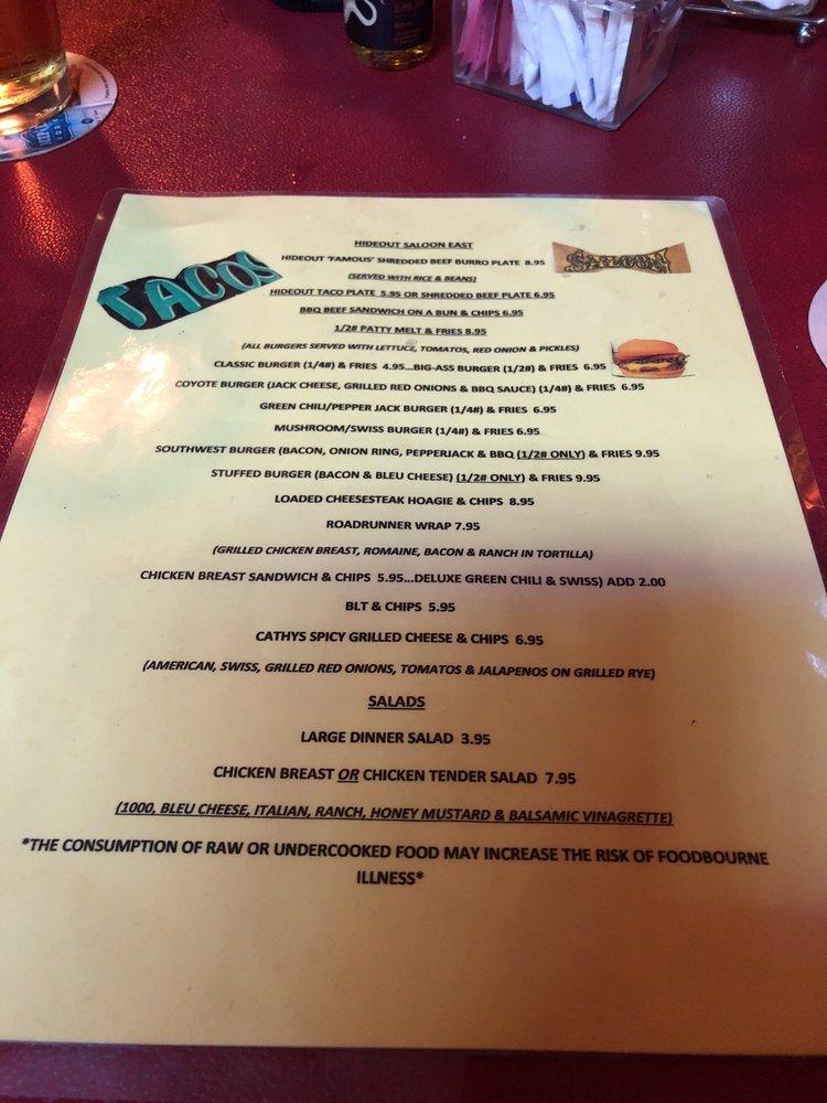 Menu at The Hideout Saloon pub & bar, Tucson, S Sherwood Village Dr