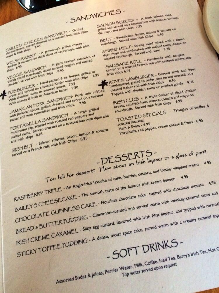 Menu at The Irish Rover pub & bar, Louisville