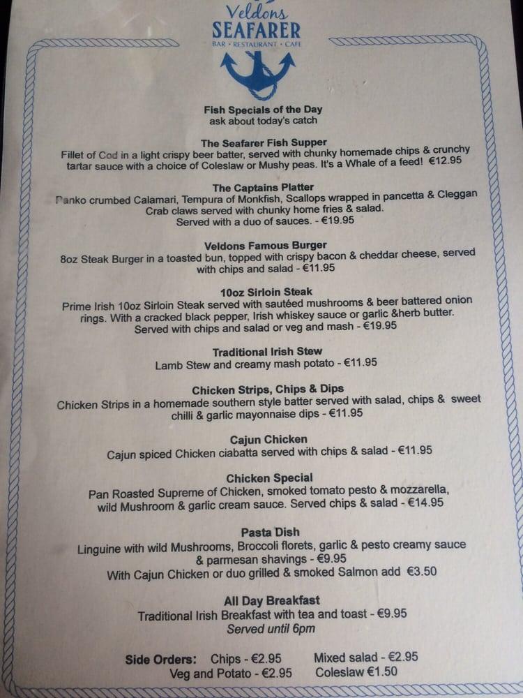 Menu at Veldon's pub & bar, Letterfrack
