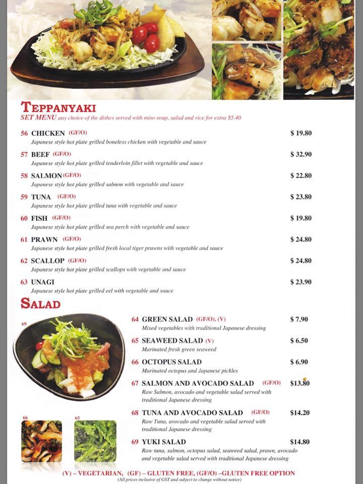 Menu at YUKI Japanese Restaurant, Willetton, 7/113 Collins Rd