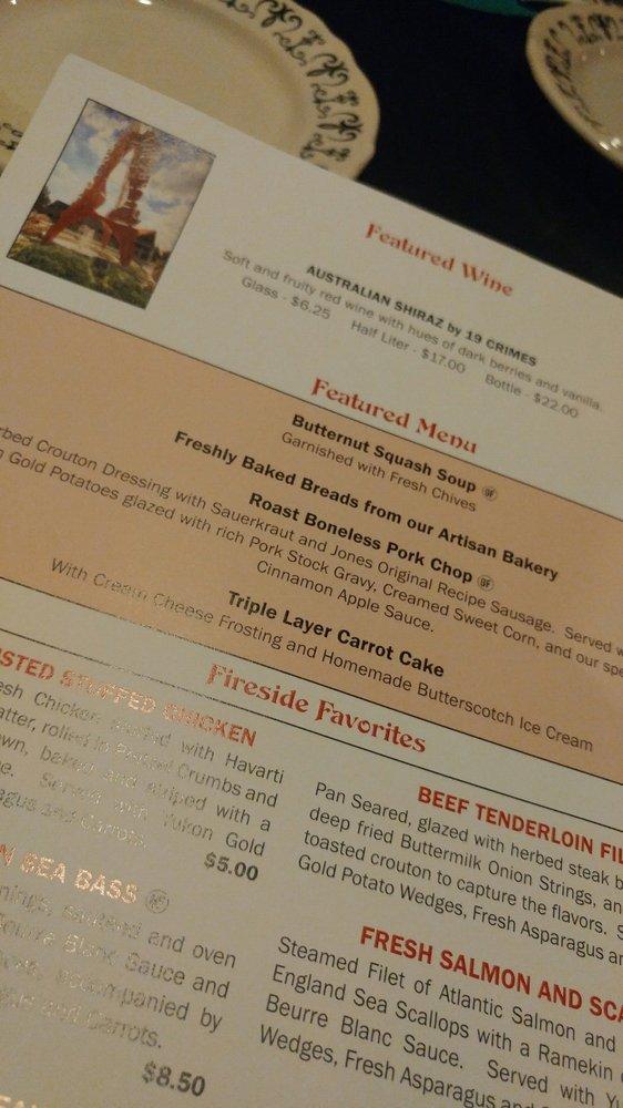 Menu at Fireside Dinner Theatre restaurant, Fort Atkinson