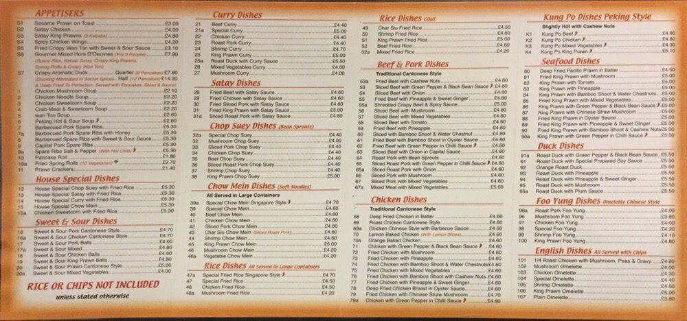 Carta de Golden Hall Chinese Takeaway, Scunthorpe