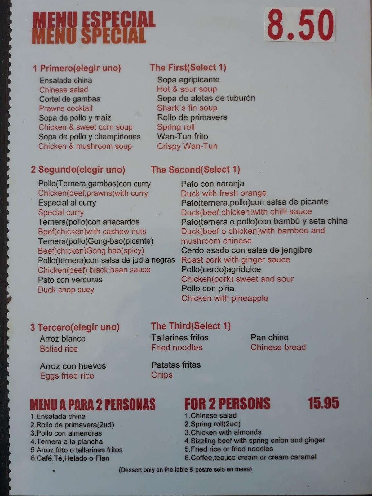 Menu at House Ming restaurant, Torremolinos