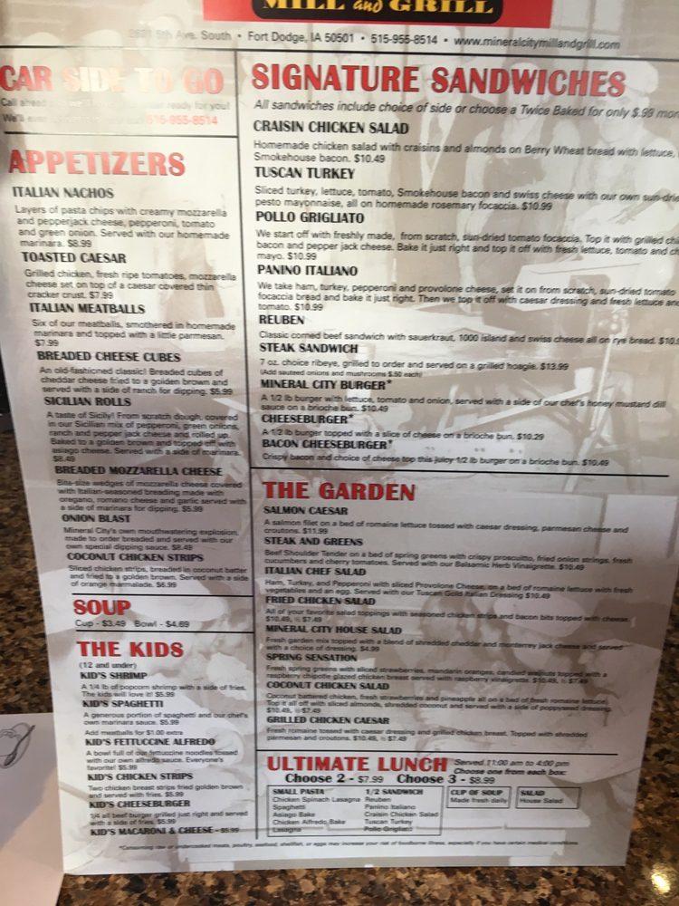 Menu at Mineral City Mill and Grill pub & bar, Fort Dodge