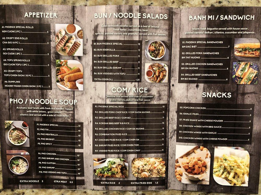 Menu at Phoenix Pho boba Tea restaurant, Abilene