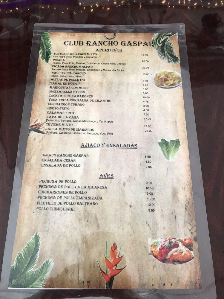 Menu at Club Rancho Gaspar, Hialeah, NW 117th Ave