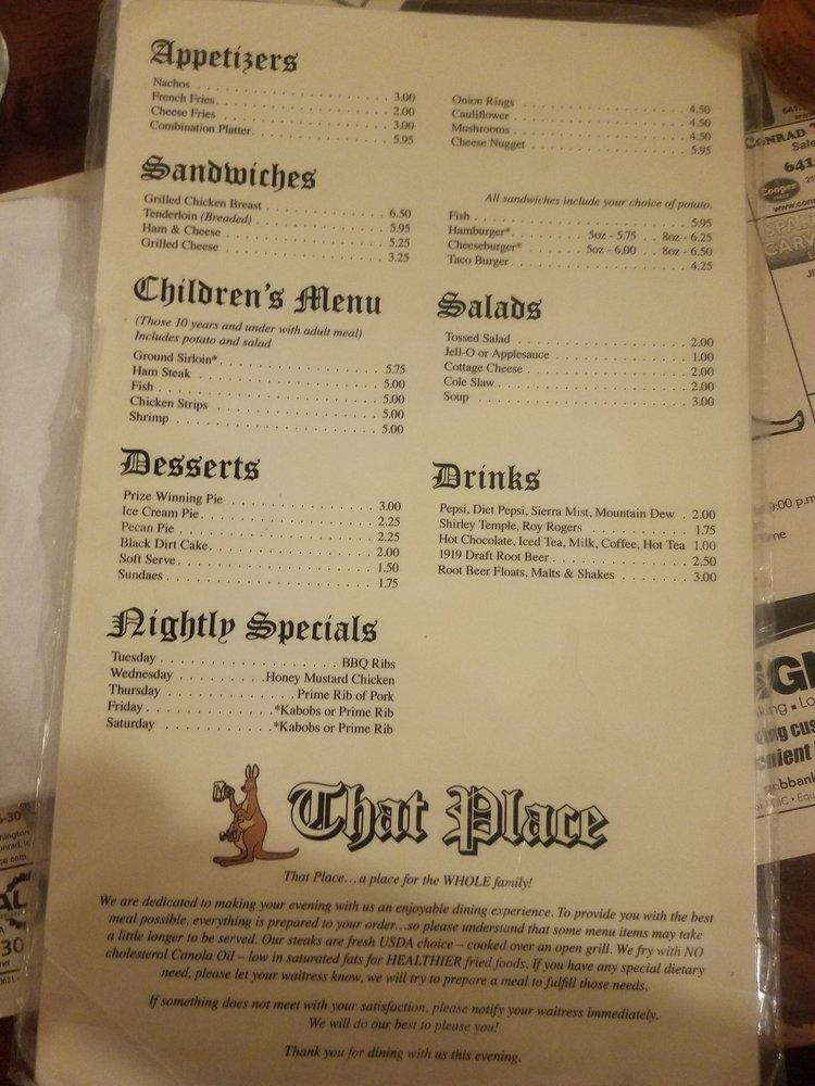 Menu at That Place Restaurant, Conrad