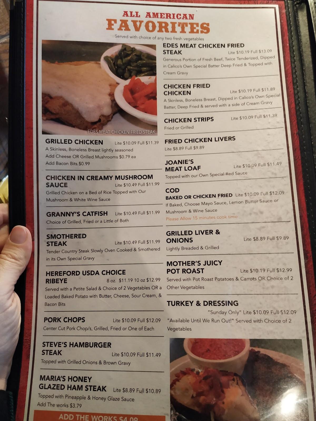 Menu at Calico County Restaurant, Amarillo