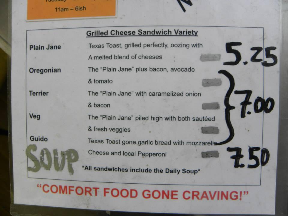 Menu at Chez Cheese, Winston