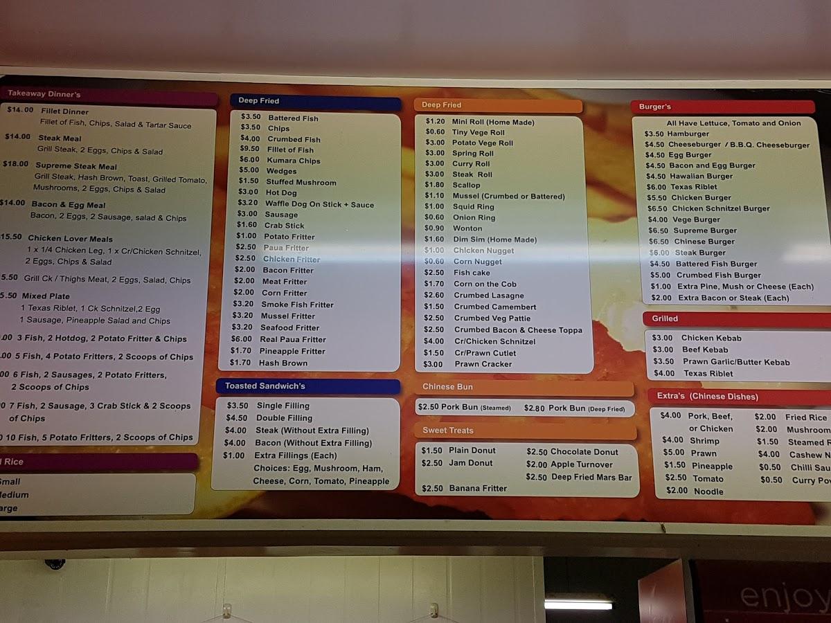 Menu at Supreme Fast Food, Wellington