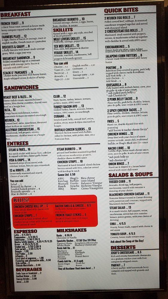 Menu at Alleyway Grille cafe, Anchorage