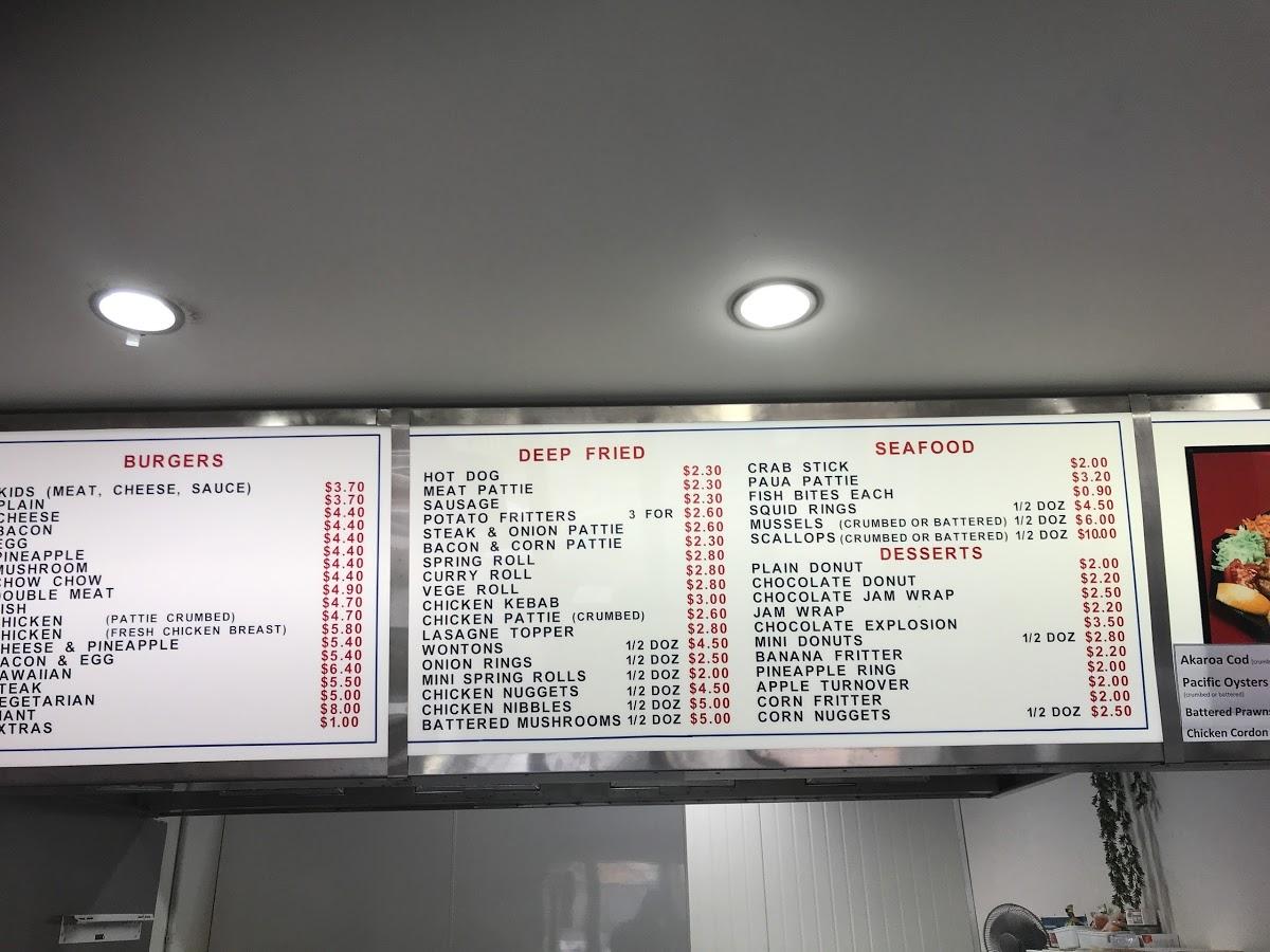 Menu at The Pier Fish and Chips restaurant, Christchurch
