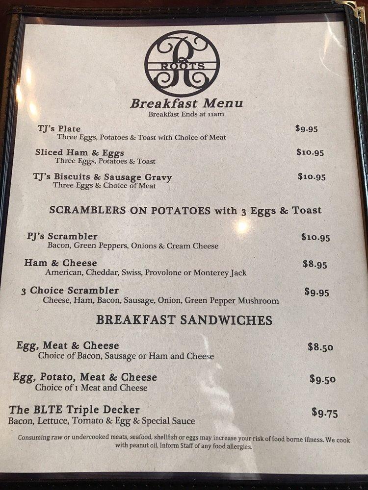 Menu at The Roots Restaurant Tavern, Melbourne