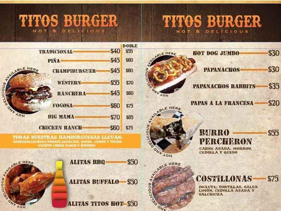 Carta del restaurante Tito's Burger, Saltillo