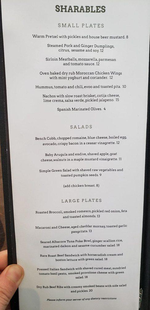 Menu at Bench Brewing, Lincoln