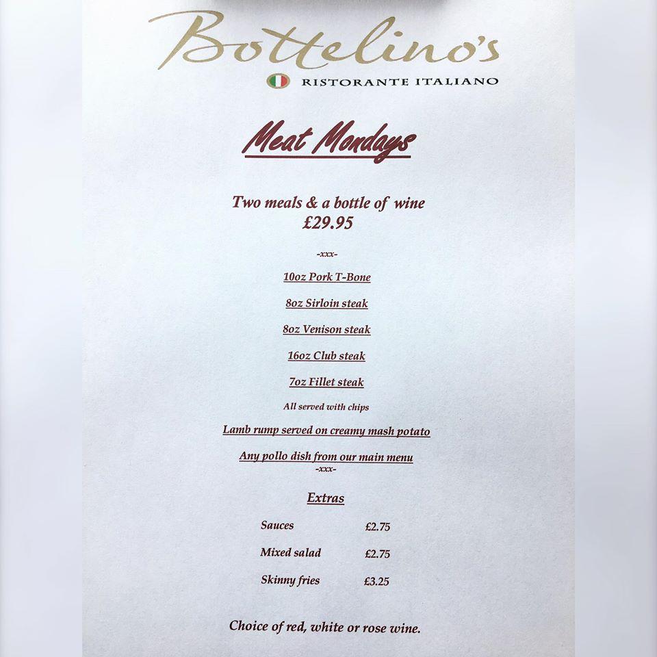 Menu at Bottelino's restaurant, Portishead, Harbour Rd