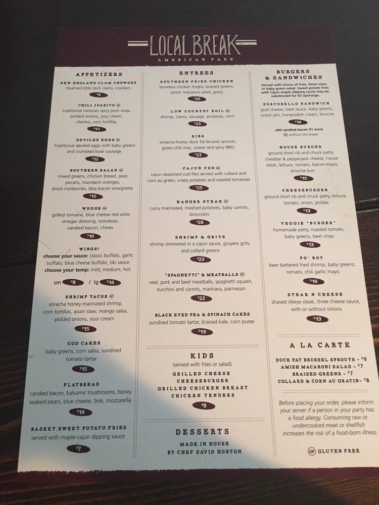 Menu at Local Break Restaurant and Bar, Eastham