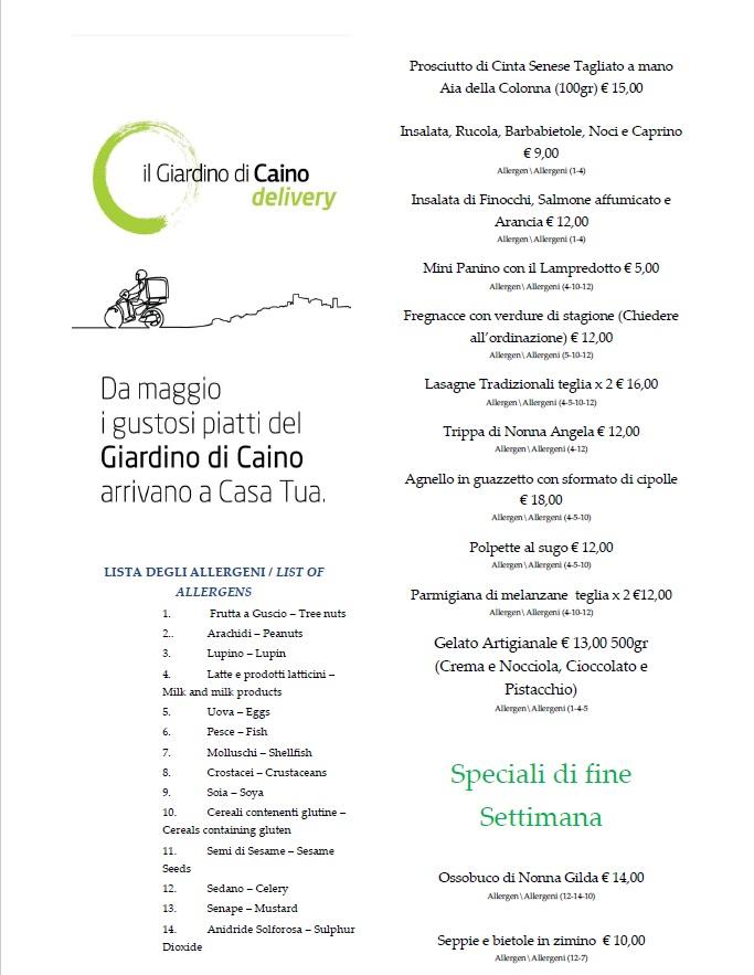 Menu da Ristorante Caino, Montemerano
