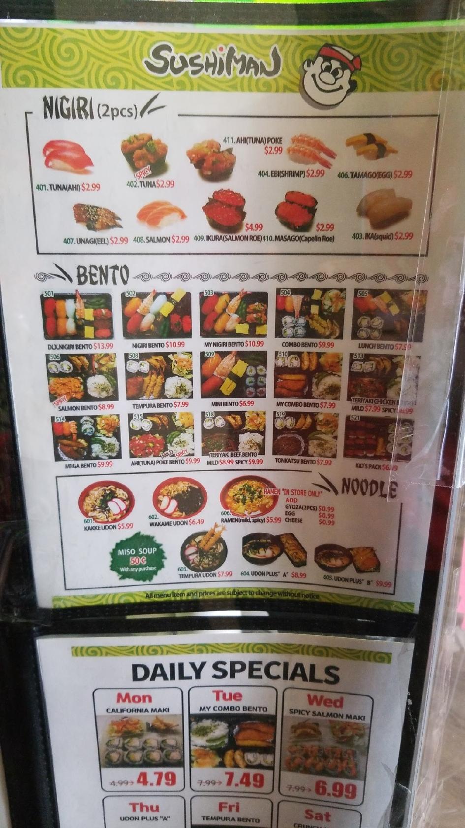 Menu at Sushiman restaurant, San Diego, College Grove Way #104