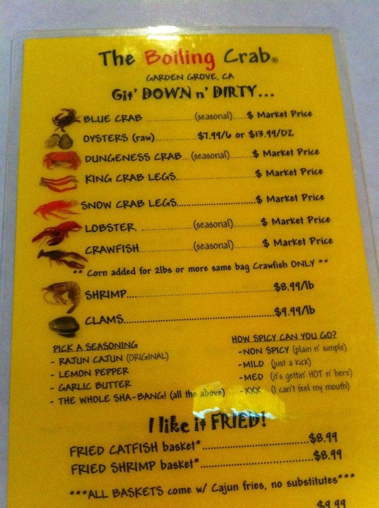 Menu at The Boiling Crab restaurant, Garden Grove, Brookhurst St