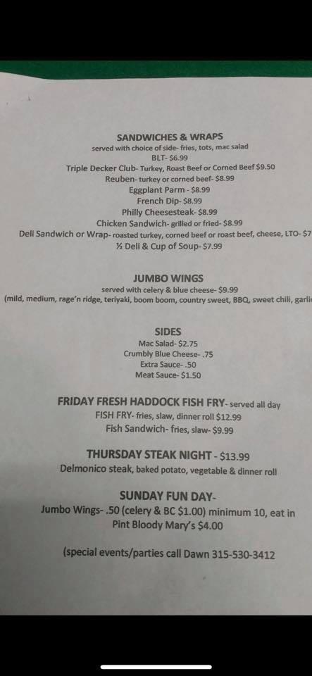 Menu at The Ridge Tavern pub & bar, Sodus, Ridge Rd