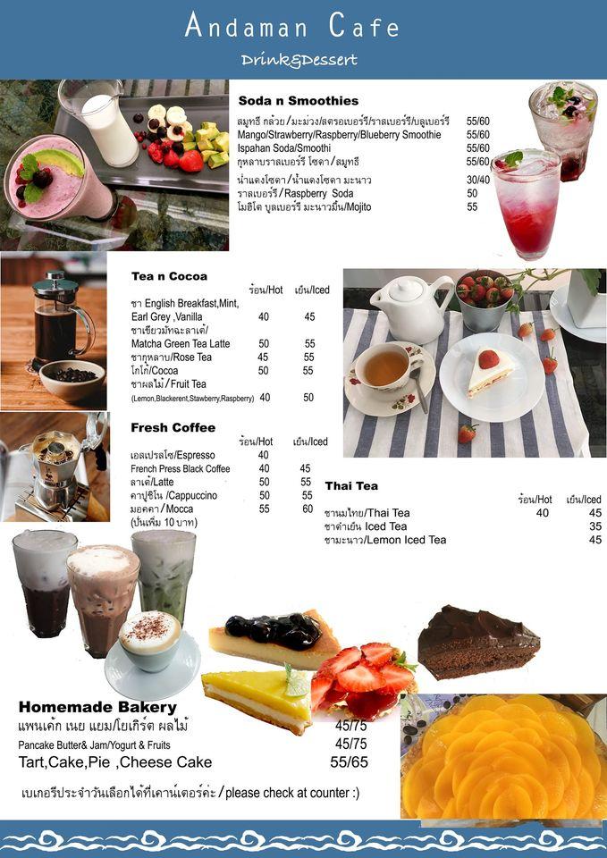 Menu at Andaman Cafe, Bang Krathuek