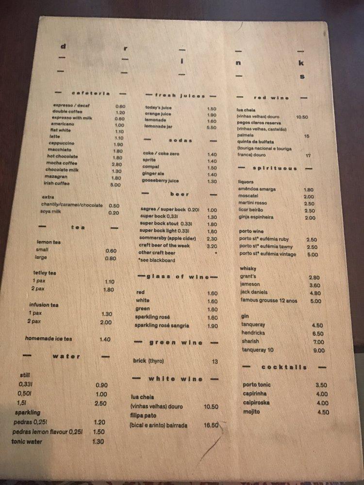 Menu at Brick Cafe Lisboa, Lisbon