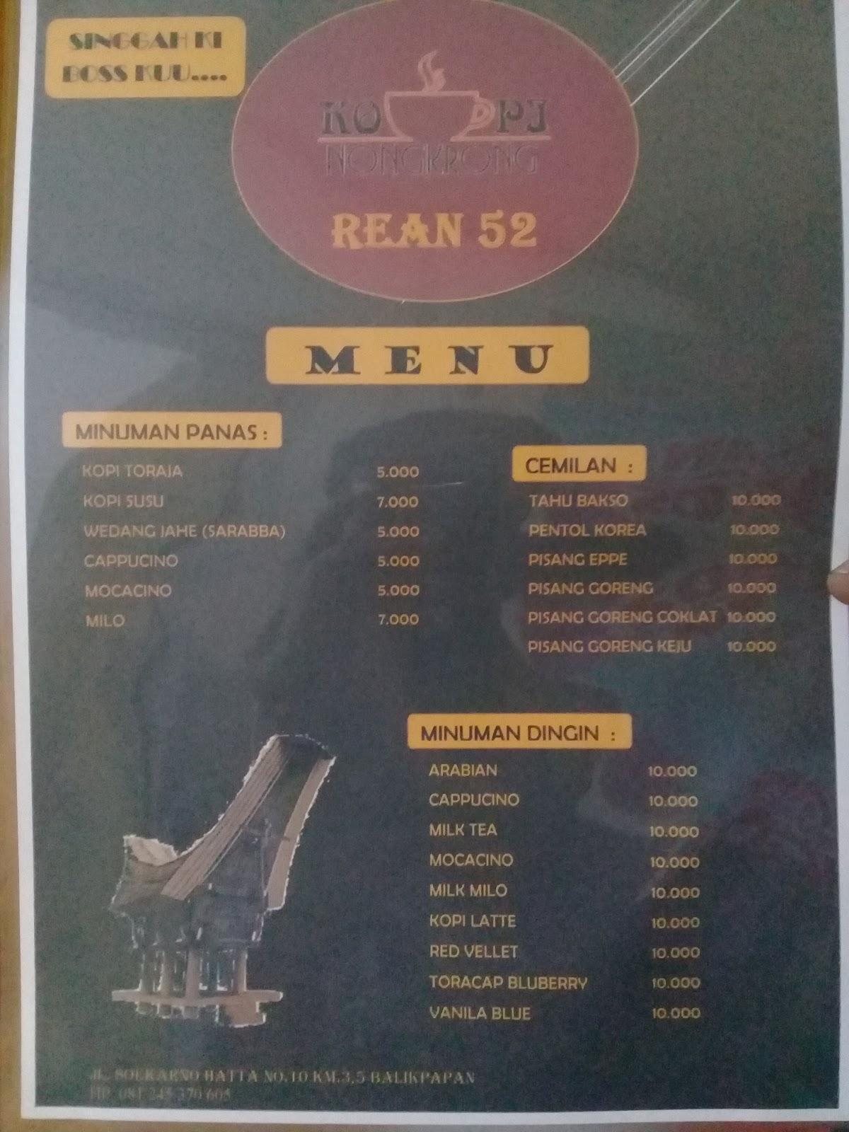 Menu at Cap-cin Rean 52 cafe, Balikpapan, Jl. Soekarno Hatta No.km.3