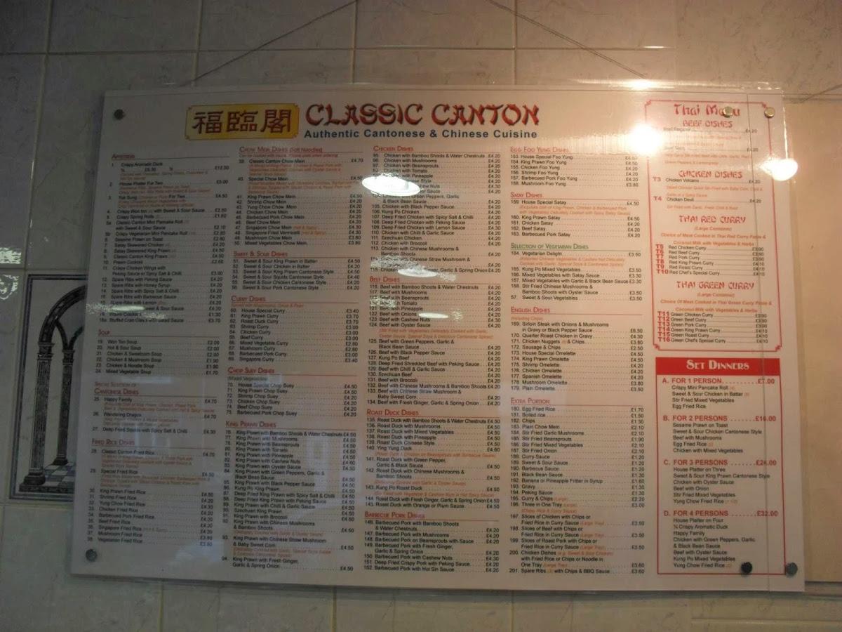 Menu at Classic Canton restaurant, Willenhall